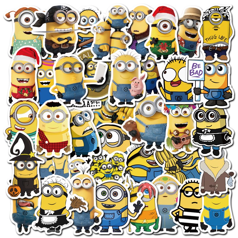 50Pcs Cartoon Minions Waterproof Sticker Skateboarding Snowboard Retro ...