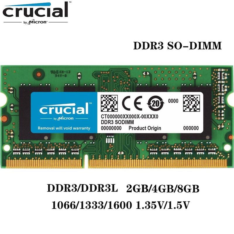 Crucial DDR3 DDR3L PC3-12800S 4GB 8GB 1333/1600MHz RAM Laptop SODIMM Memory 1333Mhz PC3L ...