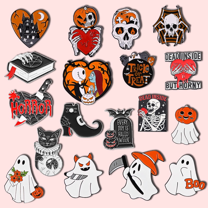 Punk Ghost Esmalte Pin Esqueleto Calabaza Broche Insignias Calavera ...